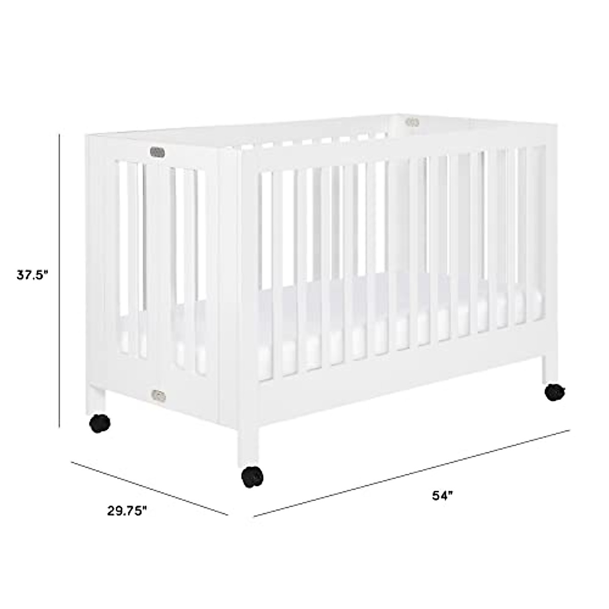 Babyletto Maki Full-Size 2-in-1 Portable Folding Crib with Toddler Bed Conversion Kit in White, Greenguard Gold Certified