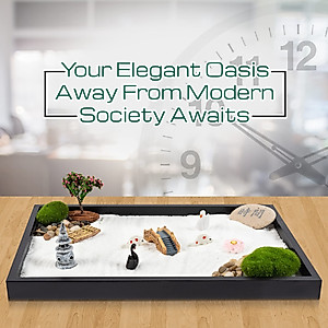 Ostranenie The Life Zen Garden Time, 11.8x8 inch Mini Zen Garden for Desk with Large Tray, 6-Rake Tool Set, and More Accessories for Relaxing Fidgeting, Enchanting Japanese Room Decor