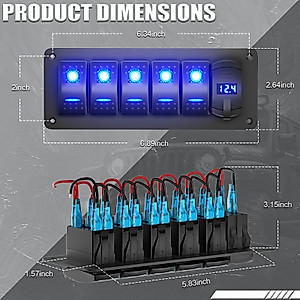 Okerny Rocker Switch Panel 5 Gang+ PD Quick Charge + 3.0 USB + Voltmeter Pre-Wired Aluminum Panel Toggle Switches for Automotive Car Marine Boat RV ATV UTV RZR Off Road…