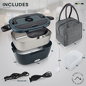 Better 4 You Electric Lunch Box – Food Heater Plug-In Lunch Box to Heat Lunch – Portable Food Warmer Car Lunch Box Warmer – Portable Electric Heating Lunch Box for Work 110V/12V – Teal & Black