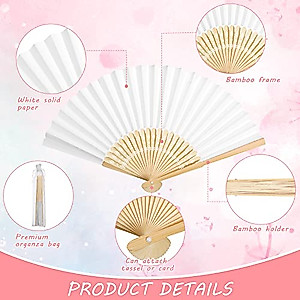 100 Set Folding Fans Wedding Fans Bamboo Hand Held Sandalwood Fans with Thank You Cards, Tassels and Gift Bags for Wedding Guests Party Favors Bridal Shower Dancing Church Home Decoration