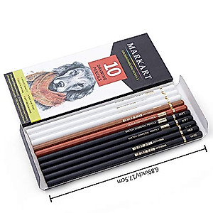 MARKART Professional Charcoal Pencils Drawing Set 10 Pieces Colour Charcoal Pencils for Drawing, Sketching, Shading, Blending, Sketch Highlight White Pencils for Beginners & Artists