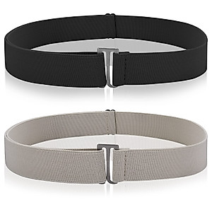 2PCS No Show Stretch Invisible Belt for Women - Flat Buckle Elastic Waist Belt for Jeans, Pants, Dresses