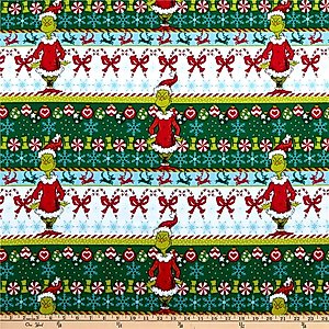 Kaufman How The Grinch Stole Christmas Stripes White Quilt Fabric By The Yard