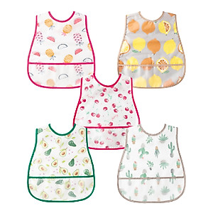R HORSE 5Pcs Baby Bibs Set Cotton Toddler Bibs with Crumb Catcher Pocket & Snaps Baby Feeding Bibs Waterproof Food Bibs Infant Feeding Bibs with Fruit Pattern for Infants Babies Toddler 6-36 Months