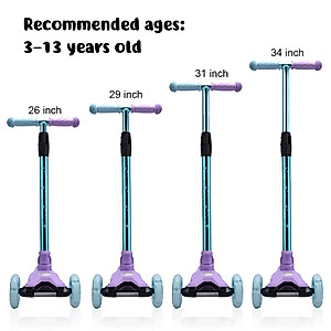 3 Wheel Scooter for Kids Ages 6-12,Kids Scooter with Light Up Wheels, Sturdy Deck Design, and 4 Height Adjustable Suitable for Kids Ages 3-12