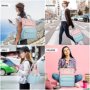 LOVEVOOK Laptop Backpack for Women Fashion Business Computer Backpacks Travel Bags Purse Doctor Nurse Work Backpack with USB Port, Fits 15.6-Inch Laptop Pink-Sky Blue