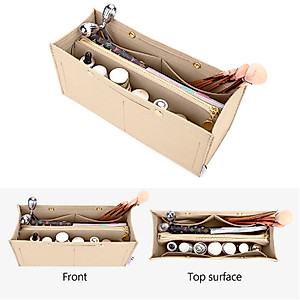 LEXSION Felt Purse Organizer Insert,Handbag Organizer with Detachalbe Zipper Pocket for ONTHEGO GM,3 Size 8034 Beige Large