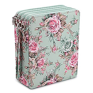 BTSKY Colored Pencil Case- 160 Slots Pencil Holder Pen Bag Large Capacity Pencil Organizer with Handle Strap Handy Colored Pencil Box with Printing Pattern Rose