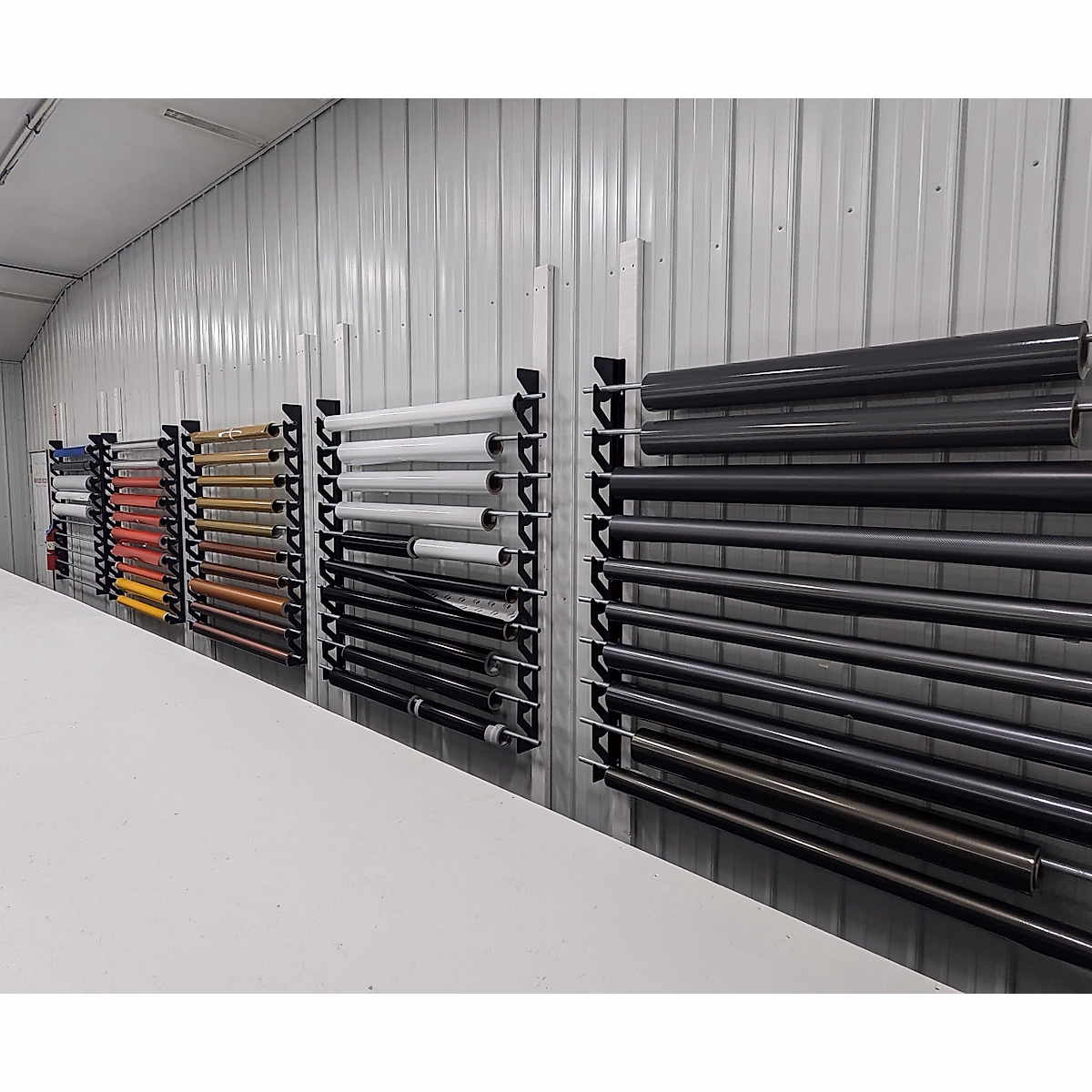 Generic 3 Roll Black Wall Mount Storage System Rack Kit for Car Vinyl & Tint- Large Sign & Banner Material Holder, Fabric Spool Convenient Craft Stand (With 68"" Poles, Black Powder Coating)