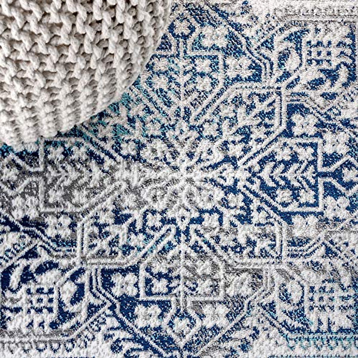 JONATHAN Y MDP100B-6R Modern Persian Vintage Medallion Indoor Area -Rug Country Floral Easy -Cleaning Bedroom Kitchen Living Room, 6' Round, Navy/Light Grey