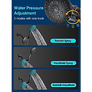 Cobbe Shower Head with handheld, High Pressure Shower Faucet Set with Hose Adjustable Bracket Rubber Washers, Dual 2 In 1 Shower System matte black(Valve Include)