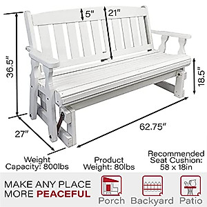 CAF Amish Heavy Duty 800 Lb Mission Pressure Treated Porch Glider (5 Foot, Semi-Solid White Stain)