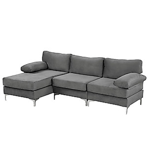 Casa Andrea Milano Modern Velvet Fabric Sectional Sofa, L-Shape Couch with Extra Wide Chaise Lounge