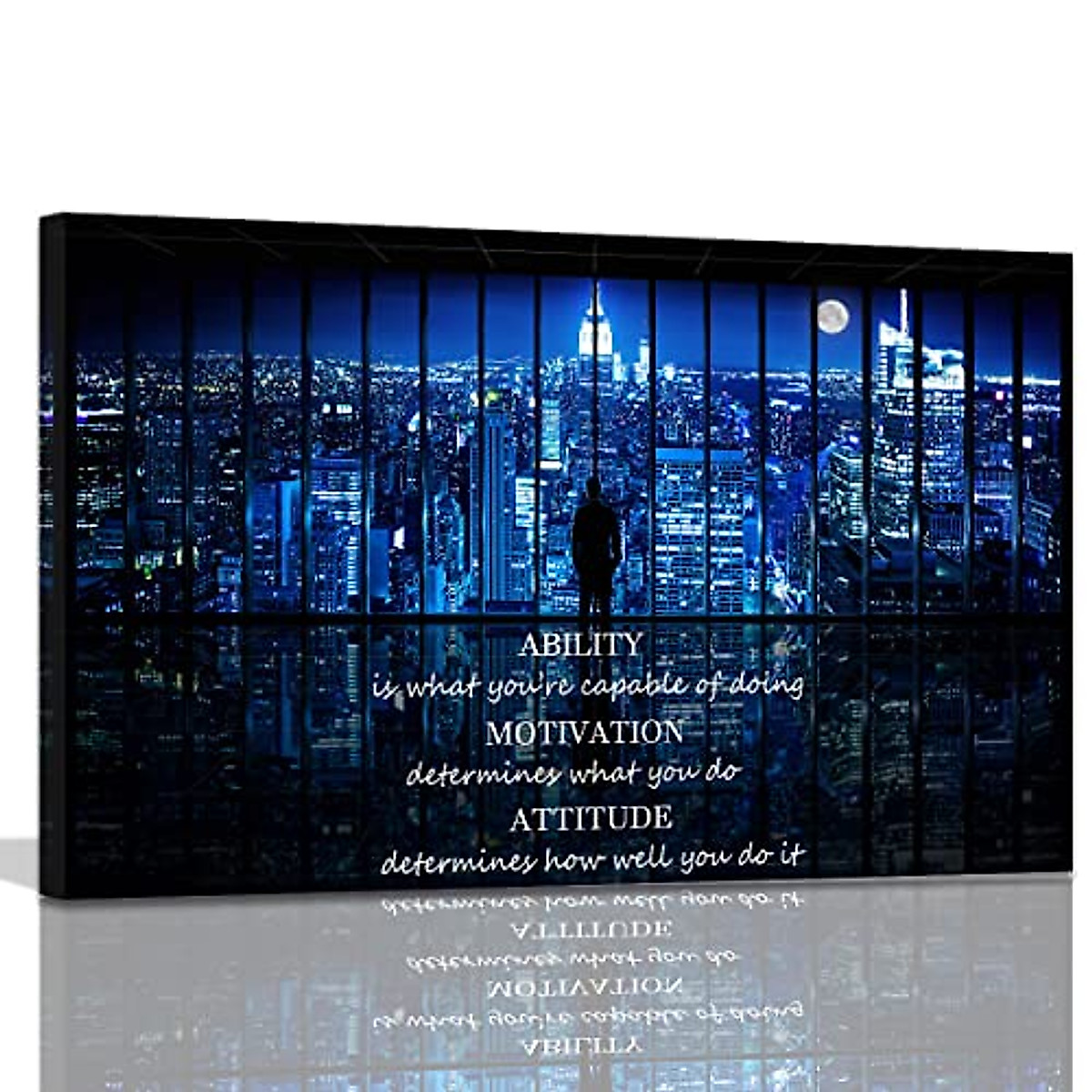 Inspirational Wall Art for Bedroom Positive Quotes Wall Decor New York Skyline Room Decor Men Office Wall Art Entrepreneur Bedroom Art Wall Decor Blue Quotes Wall Pictures Ready to Hang 16x24inch