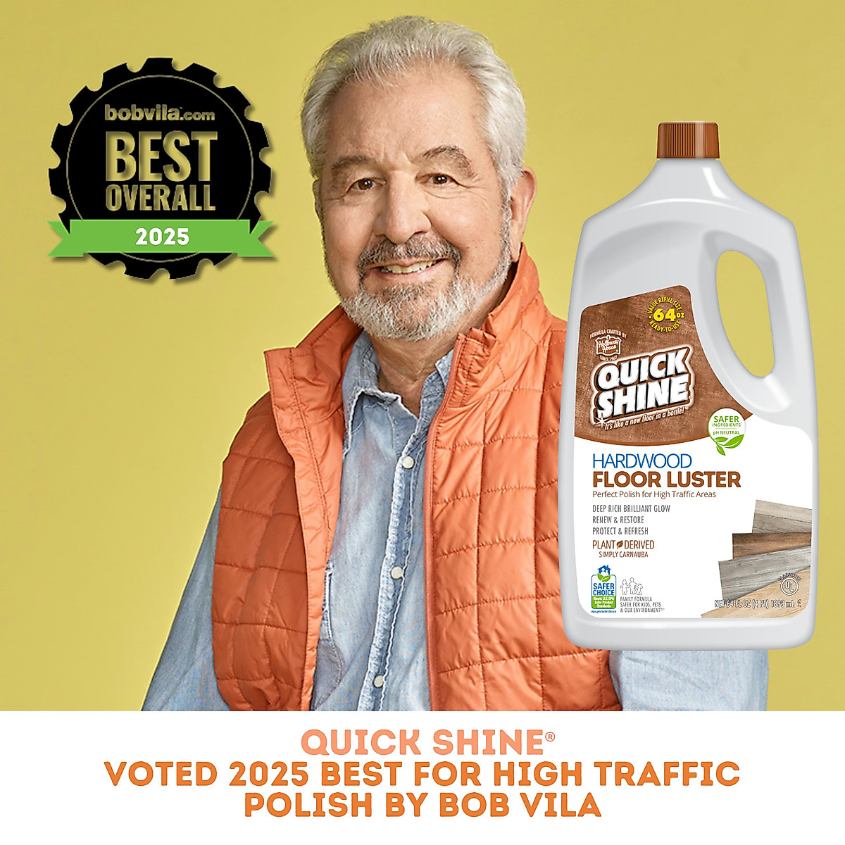 Quick Shine Hardwood Floor Luster 64oz | Plant-Based Cleaner & Polish w Carnauba | Simply Squirt & Spread | Don't Refinish It, Quick Shine It | Safer Choice Cleaner | Restore-Protect-Refresh