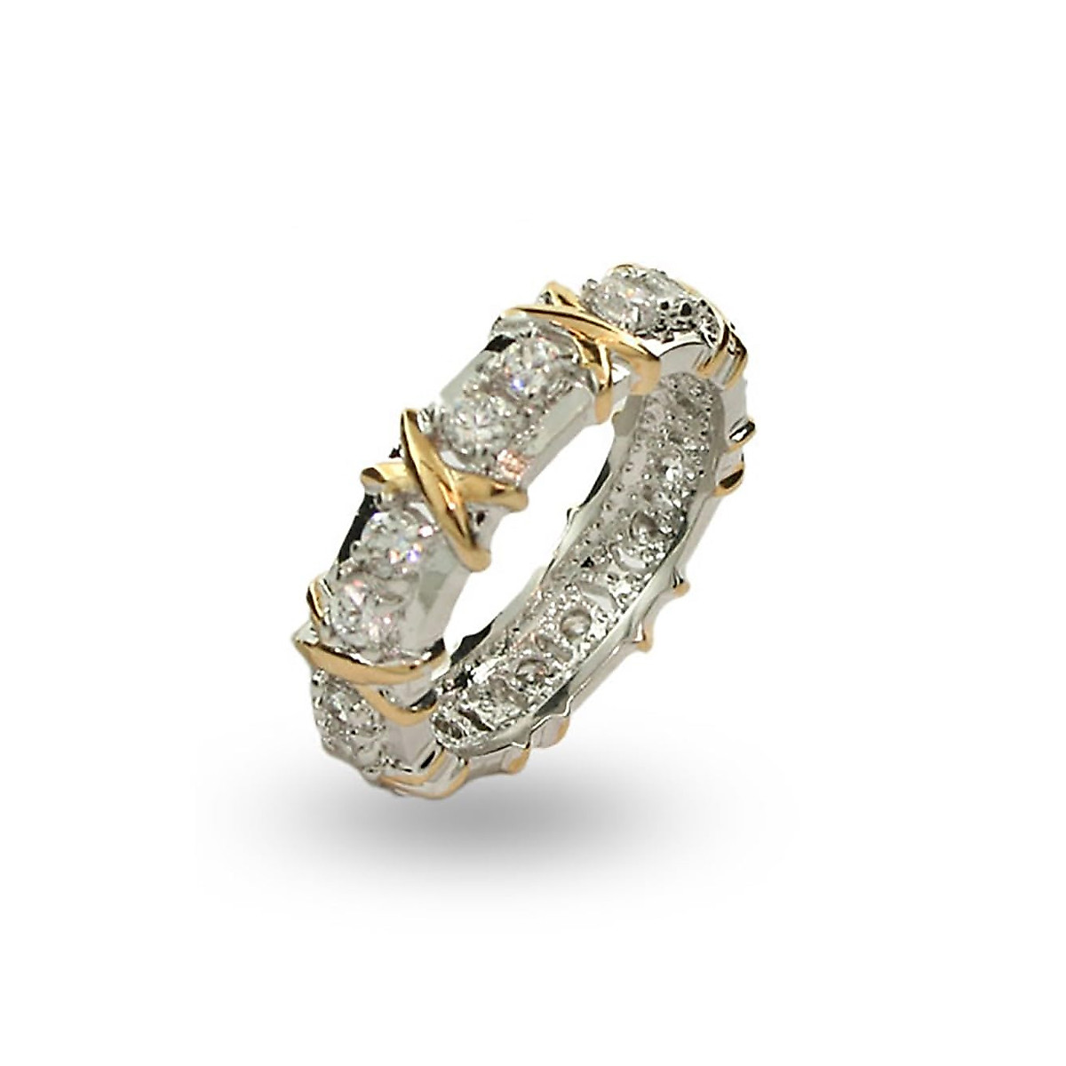 Sterling Silver & Gold Tone Designer Style CZ X Ring, ring size 9 - Women's Fashion Ring - Sterling Silver Ring for Her - Alternative Wedding Ring - Gift for Her - Birthday Gift - Gifts for Mom