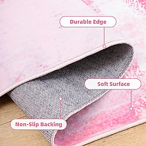 TRUEDAYS Area Rug Washable Pink Rug - 5x7 Rug Modern Abstract Rug for Entryway College Dorm Living Room Bedroom - Soft Low Pile Indoor Carpet with Non-Slip Backing for Home Décor