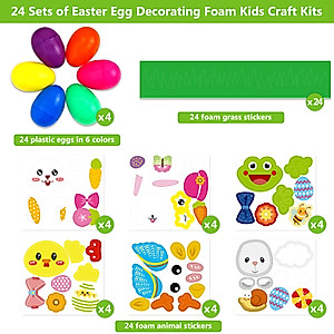 Fancy Land Easter Egg Decorating Kit Foam Easter Animal Craft Kits for Kids with Plastic Eggs 24 Pack