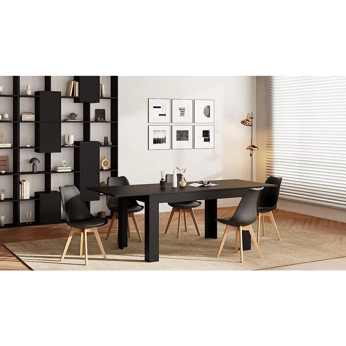 Mobili Fiver, Easy, Extendable Dining Table, 55.1(86.6) x35.4 in, Ashwood Black, Made in Italy