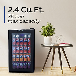 BLACK+DECKER 2.4 Cu. Ft. Beverage Cooler, Beverage Fridge with Double Pane Glass Door, Drink Fridge and Beverage Refrigerator with 76-Can Capacity for Home Bar, Home Office and More