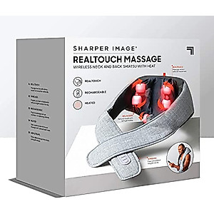 Sharper Image Realtouch Shiatsu Massager, Warming Heat Soothes Sore Muscles, Wireless & Rechargeable - Best Massager for Neck Back Shoulders Feet Legs, Kneading Massage Pillow, Pain Relief Gift