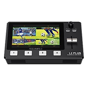 FEELWORLD L2 Plus Multi Camera Video Mixer Switcher with 5.5 inch LCD Touch Screen PTZ Controller Chroma Key 4 HDMI Inputs USB3.0 Output Format Real Time Production Live Streaming Built in Cooler