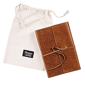 Brown Classic Full Grain Leather Writing Journal/Notebook | The Beginning John 1:1-14 | Wrap Closure Notebook, 400 Lined Pages w/Inspirational Scripture, 6 x 8.5 Inches