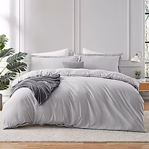 Hearth & Harbor Light Grey Duvet Cover Queen Size - 3 Piece Queen Duvet Cover Set, Soft Double Brushed Queen Size Duvet Covers with Button Closure, 1 Duvet Cover 90x90 inches and 2 Pillow Shams