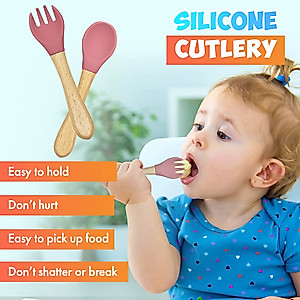 Mishall Baby Feeding Set – 10-Pcs Baby Heavy-Duty Supplies Set with Suction Plates, Bowls, Fork, Spoon, Baby Bibs – Food-Grade Silicone Utensil Set – Self-Feeding Supplies for Babies and Toddlers-Pink