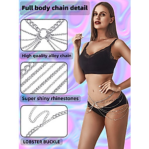 Rhinestone Body Chains Jewelry For Women And Girls Sexy Belly Waist Chain Bikini Beach Accessories Suitable for a Variety of Carnival scenes (Silver)