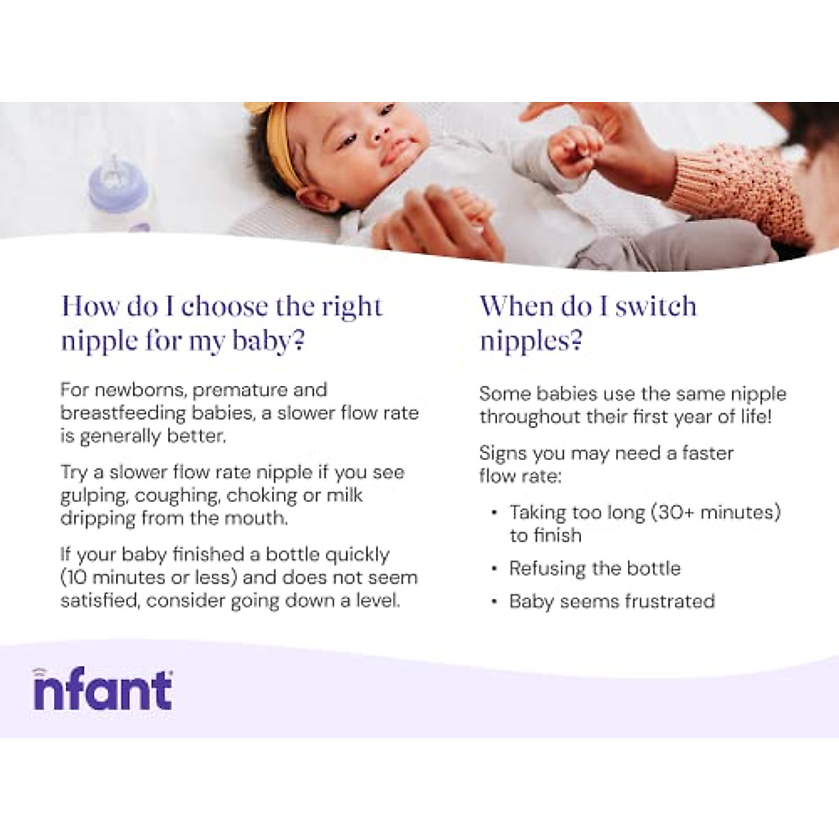 nfant | Slow Flow Nipple, Purple (6ml/min), 4-Pack