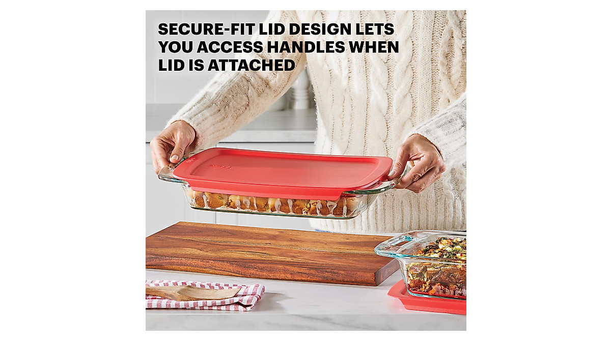 Pyrex 4-Piece Extra Large Glass Baking Dish Set With Lids and Handles ...