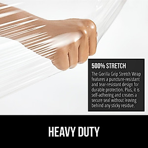 Gorilla Grip 500% Stretch Film Heavy Duty Plastic, 1200ft Shrink Wrap Roll 17" Puncture Resistant, Industrial Strength for Shipping, Pallet Storing, Moving, Packing Furniture Protection 1 Pack Clear