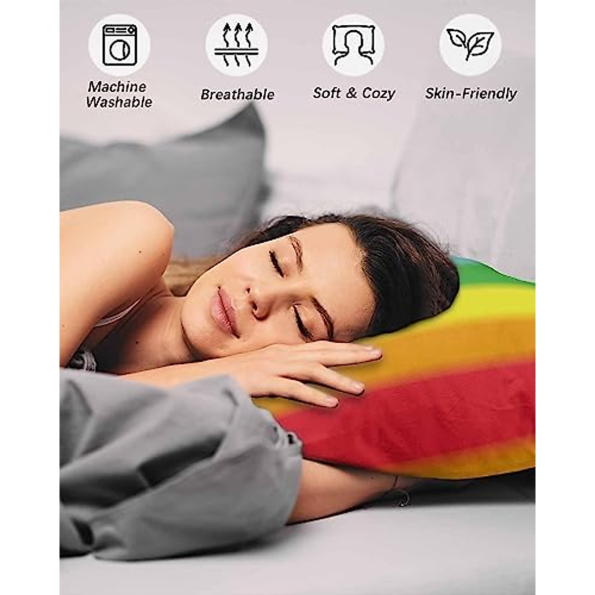 Edwiinsa Rainbow Stripes Pillow Covers King Standard Set of 2 Bed Pillow, Modern Colorful Striped Aesthetics Plush Soft Comfort for Hair/Skin Cooling Pillowcases with Envelop Closure 20''x36''
