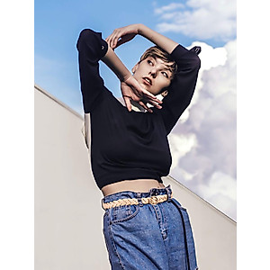 SATINIOR 3 Pcs Women's Braided Leather Belt Skinny Woven Braided Belt O Ring Buckle Leather Belt for Dress Jean Skirt Pant (Khaki, White, Navy Blue)