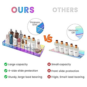 NiHome Iridescent Acrylic Floating Wall Shelves, 3-Pack Rainbow Display Shelves with Edges, 5mm Thick Heavy Duty Hanging Bookshelves for Home Office Wall Decoration