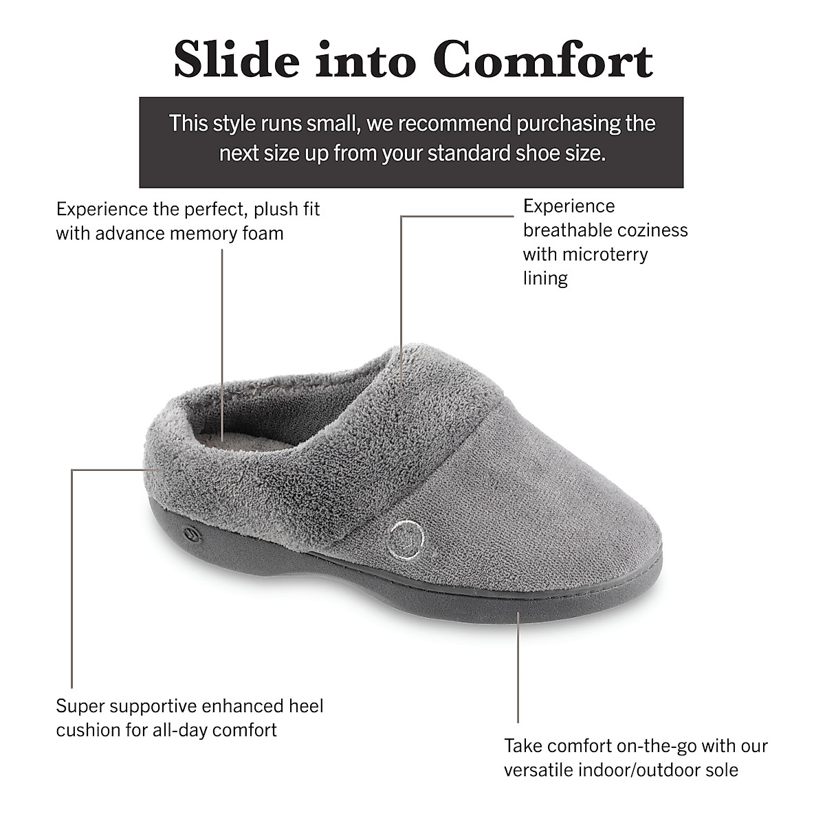 isotoner Women's Classic Hoodback W Memory Foam, Peony, 8.5-9