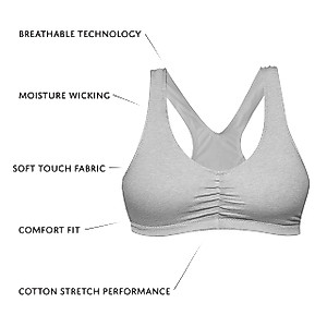 Sexy Basics Women's Cotton Spandex Racer Back Bra | 4 Way Stretch Pullover Workout Sport Bras (Multi-Pack)