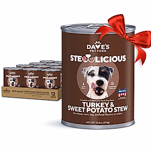 Dave's Pet Food Grain Free Wet Dog Food (Turkey & Sweet Potato in Gravy), Made in USA Naturally Healthy Canned Dog Food, Added Vitamins & Minerals, Wheat & Gluten-Free, 13.2 oz Cans (Case of 12)