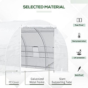 Outsunny 234.25" x 118" x 82.75" Walk-in Tunnel Greenhouse Garden Warm House Large Hot House Kit with 8 Roll-up Windows & Roll Up Door, Steel Frame, White