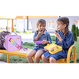 HASOIY Personalized Colorful Letter Patch Insulated Lunch Bag Custom Glitter Varsity Letters Reusable Lunchbox For Kids (purple)