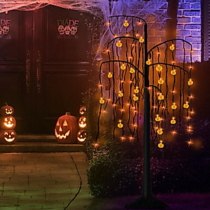 TURNMEON 5 Feet Lighted Halloween Tree Decor with Timer,108 LED Black Scary Willow Tree Purple Lighted 24 Spiders Ornaments Halloween Decorations Outdoor Indoor Holiday Home Yard Garden(Adapter/Timer)