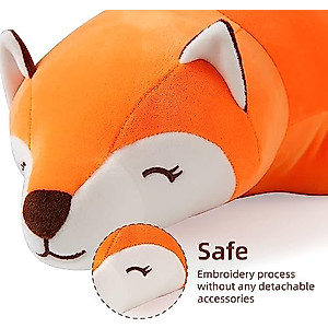 Niuniu Daddy Fox Stuffed Animals Not Weighted, Cute Big Lying Fox Plush Toy, 18.1in Kawaii Soft Plushies, Hugging Body Pillow for Christmas/Birthday/Party Gifts Presents for Kids Girls Boys Adults