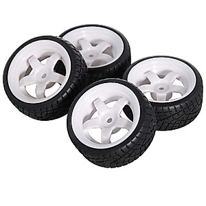 ShareGoo OD 2.55" 12mm Hex White 5-Spoke Plastic Wheel Rims & Rubber Tires Compatible with HSP HPI RC 1/10 On Road Racing Car