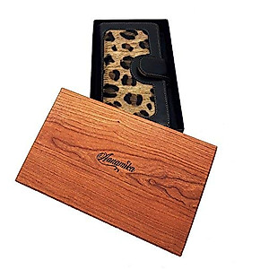 LW-1803 Black Leopard Ladies Wallet|10 card slots|1 card window|4 slide pockets|1 zip pocket | cowhide black leather & Cowhide Leopard