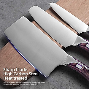 Full Tang Butcher Knife, Handmade Forged Kitchen Chef Knife, High Carbon Clad Steel Butcher Cleaver (3PCS Set)