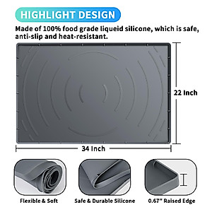 Under Sink Mat, 34" x 22" Under Sink Mats for Kitchen Waterproof, Under Sink Shelf Liner, Flexible Silicone Cabinet Protector Tray for Bottom of Kitchen & Bathroom Grey