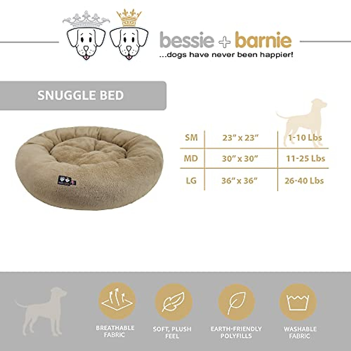 Bessie and Barnie Snuggle Dog Bed - Extra Plush Fabric Dog Bean Bag Bed - Reversible Circle Dog Bed - Machine Washable Donut Dog Bed - Calming Dog Bed - Multiple Sizes & Colors Available