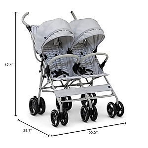 GAP babyGap Classic Side-by-Side Double Stroller - Lightweight Double Stroller with Recline, Extendable Sun Visors & Compact Fold - Made with Sustainable Materials, Grey Stripes